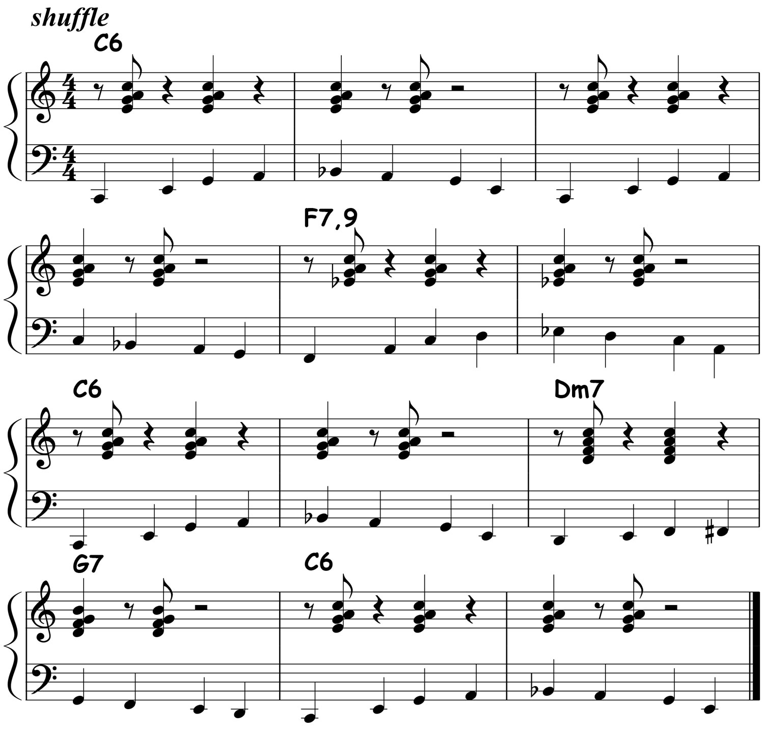 Blues Piano Lesson: Major 12 Bar Blues: Shuffle Comping Pattern #3 ...