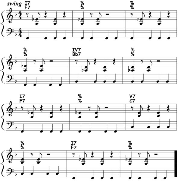 Jazz Piano Lesson: Major 12 Bar Jazz Blues: Comping Pattern #4