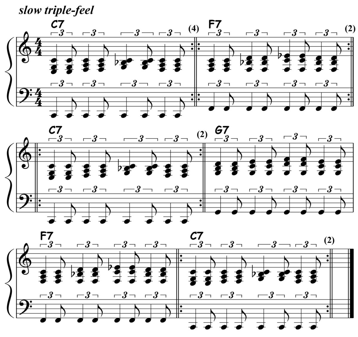 Blues Piano Lesson: Major 12 Bar Blues: Slow Triple-Feel Comping ...