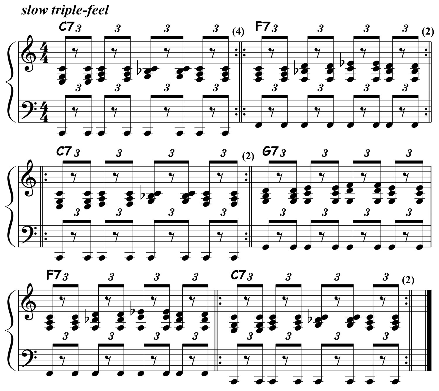Blues Piano Lesson: Major 12 Bar Blues: Slow Triple-Feel Comping ...